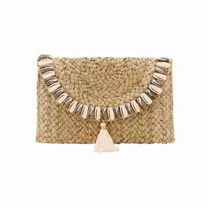 OHSUN Neutrals Amara Shell & Straw Clutch Gray - Grey
