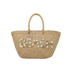 OHSUN The Beach Embroidered Straw And Glass Bead Bag