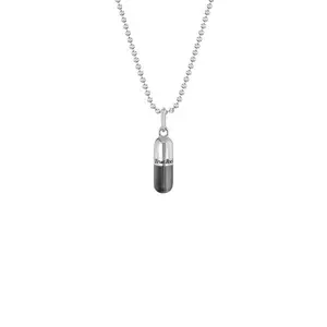 TRUE ROCKS Grey / Silver Sterling Silver & Gun Metal Grey 2 Tone Small Pill Pendant - Grey/silver