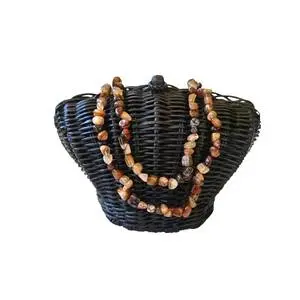 OHSUN Nori Wicker & Glass Bead Bag - Black
