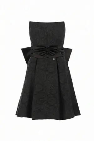 LUNA FASHION HOUSE Melisa Damask Corset Dress With Oversized Bow - Black