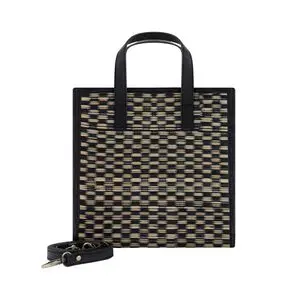 OHSUN Neutrals / Tessa Straw & Leather Handbag - Black
