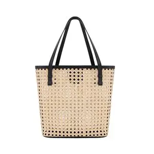 OHSUN Neutrals Bella Rattan & Leather Shoulder Bag - Black
