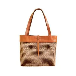 OHSUN Neutrals Beckett Rattan & Leather Tote - Brown