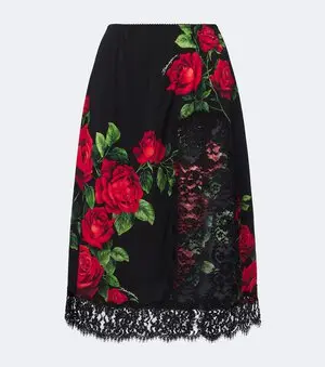 Dolce & Gabbana Floral Silk And Cotton-blend Midi Skirt - Black