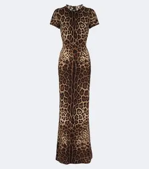 Dolce & Gabbana Embellished Leopard-print Silk-blend Gown - Brown