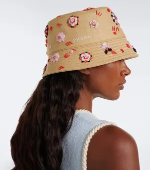 Prada Embroidered Canvas Bucket Hat