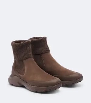TOD'S Knitted Leather Ankle Boots - Brown
