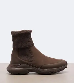 TOD'S Knitted Leather Ankle Boots