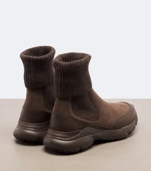 TOD'S Knitted Leather Ankle Boots