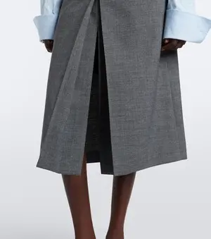 Prada Layered Pleated Wool Midi Skirt