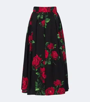 Dolce & Gabbana Floral Cotton Poplin Midi Skirt - Black