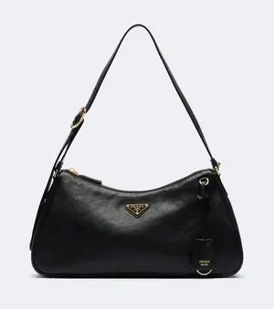 Prada Aimee Large Leather Shoulder Bag - Black