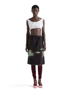 Prada Devoré Poplin Midi Skirt With Floral Print