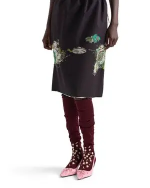 Prada Devoré Poplin Midi Skirt With Floral Print