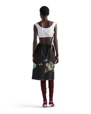 Prada Devoré Poplin Midi Skirt With Floral Print