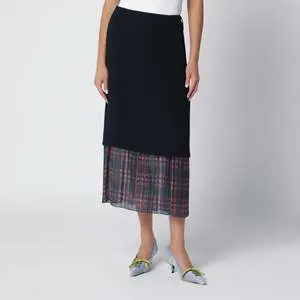 Dries Van Noten Navy Midi Skirt With Check Insert - Blue