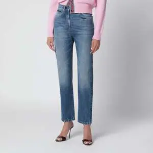 Versace High-waisted Straight-leg Cotton Jeans - Light Blue