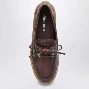 Miu Miu Coffee-coloured Deck Boat Shoes