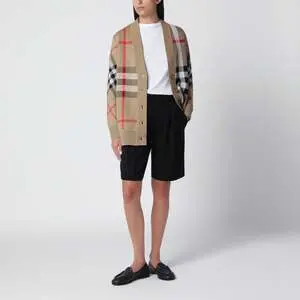 Burberry Check Cardigan In Wool Blend