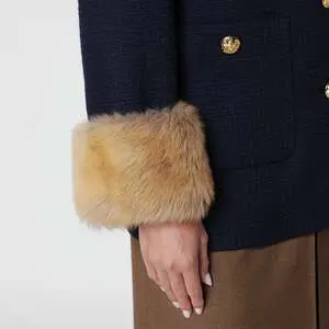 Valentino Garavani Wool Tweed Peacoat With Shearling Cuffs - Blue