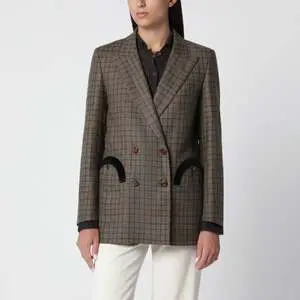 BLAZÉ MILANO Double-breasted Jacket With Check Pattern In Wool And Cashmere - Green