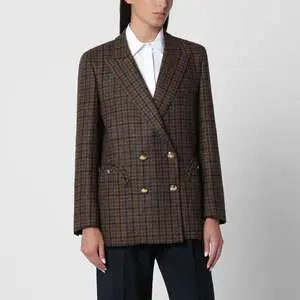 BLAZÉ MILANO Double-breasted Dark Green Jacket With Check Pattern In Wool