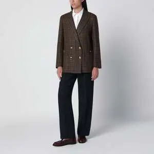 BLAZÉ MILANO Double-breasted Dark Green Jacket With Check Pattern In Wool