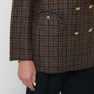BLAZÉ MILANO Double-breasted Dark Green Jacket With Check Pattern In Wool
