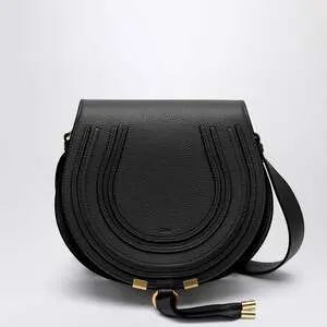 Chloé Saddle Marcie Bag In Black Grained Leather - Blue