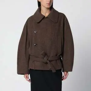 LEMAIRE Short Mud Felted Wool And Alpaca Wrap Coat - Brown