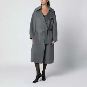 THE FRANKIE SHOP Double-breasted Coat With Belt - Grey