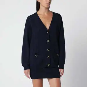 Alessandra Rich Navy Merino Wool Knit Cardigan - Blue