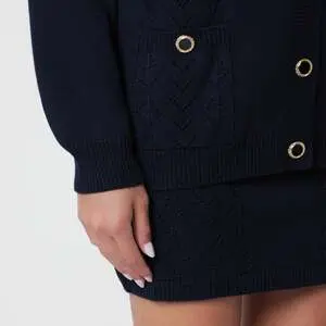 Alessandra Rich Navy Merino Wool Knit Cardigan - Blue