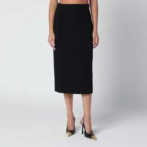 Alessandra Rich Midi Pencil Skirt In Wool Crêpe - Black