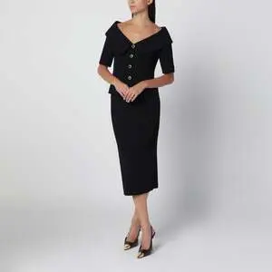 Alessandra Rich Off-shoulder Wool Crêpe Jacket With Gold Buttons