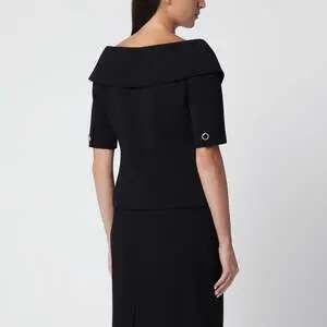 Alessandra Rich Off-shoulder Wool Crêpe Jacket With Gold Buttons