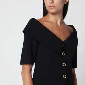 Alessandra Rich Off-shoulder Wool Crêpe Jacket With Gold Buttons