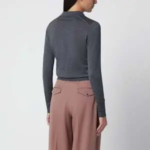 GOLDEN GOOSE Anthracite Virgin Wool Long-sleeved Polo Shirt