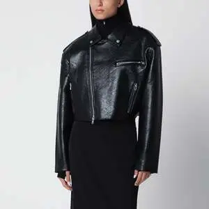 THE FRANKIE SHOP Cropped Faux Leather Biker Jacket - Black