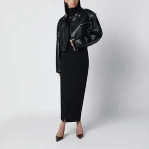 THE FRANKIE SHOP Cropped Faux Leather Biker Jacket - Black