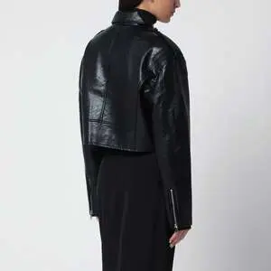 THE FRANKIE SHOP Cropped Faux Leather Biker Jacket - Black
