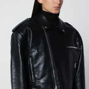 THE FRANKIE SHOP Cropped Faux Leather Biker Jacket - Black