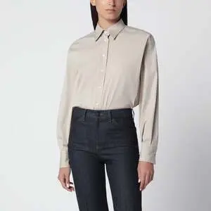 Brunello Cucinelli Monili Trim Stony Ground Cotton Poplin Shirt