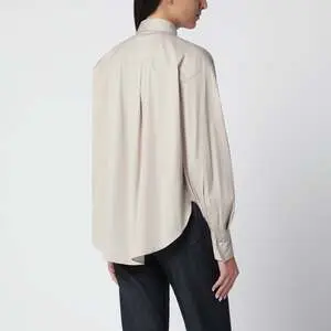 Brunello Cucinelli Monili Trim Stony Ground Cotton Poplin Shirt