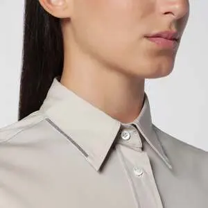 Brunello Cucinelli Monili Trim Stony Ground Cotton Poplin Shirt