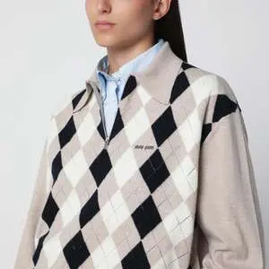 Miu Miu Argyle Cashmere Polo Shirt - Beige
