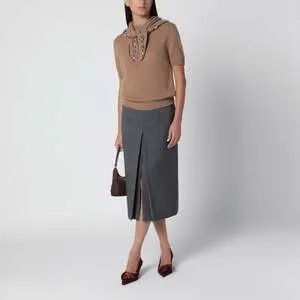 Prada Camel Cashmere Sweater With Jewel Scarf