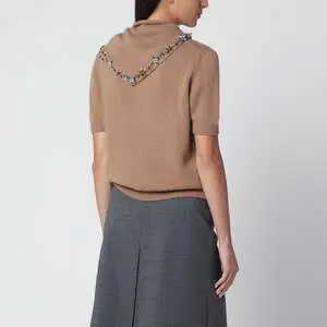 Prada Camel Cashmere Sweater With Jewel Scarf