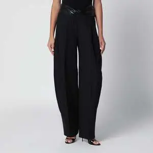 Andamane Wide-leg And White Wool Gabardine Trousers - Black